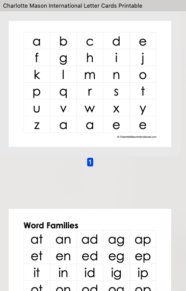 Letter Cards and Word Cards Printable FREE - Charlotte Mason International